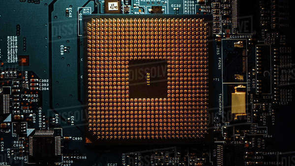 Macro Close-up Shot of CPU Processor Socket on Printed Circuit Board or ...