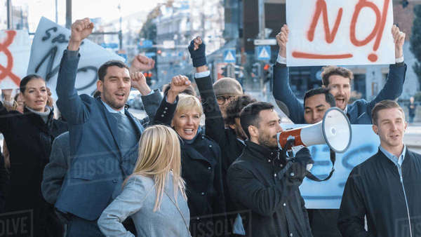 Multicultural Diverse Office Managers and Business People Picketing ...