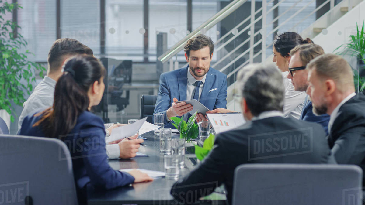In the Modern Corporate Office Meeting Room: Diverse Group of ...