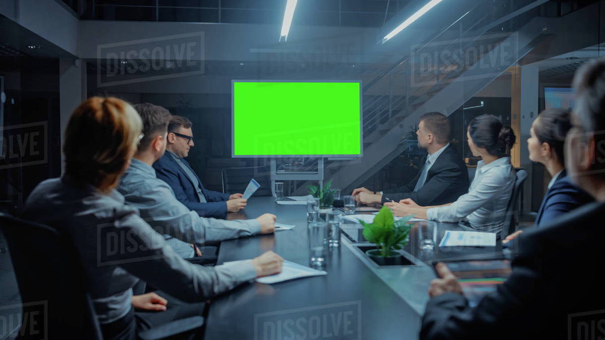 Late at Night In Corporate Meeting Room: Board of Directors, Executives ...