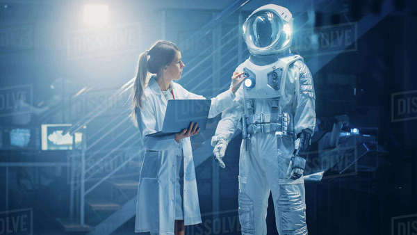Shot of an Aerospace Scientist Wearing White Coat Use Computer for ...