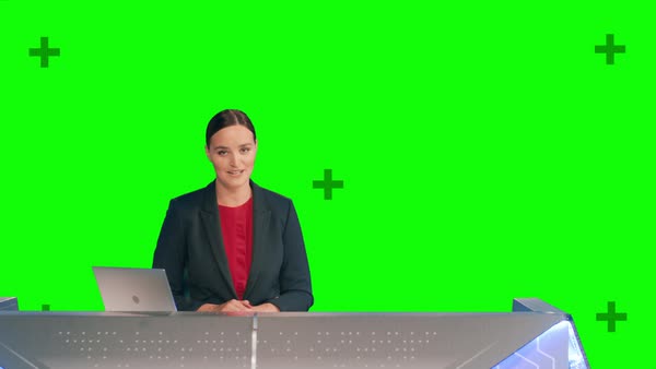 Green Screen Background: Live News Studio with Professional Female ...