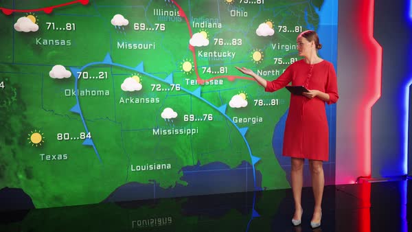 Live Weather News Studio with Beautiful Professional Female Reporter ...