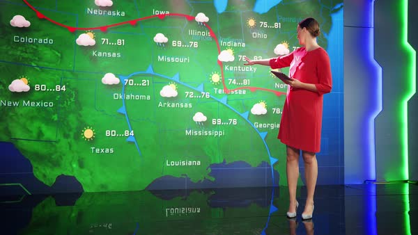 Live Weather News Studio with Professional Female On-Camera ...