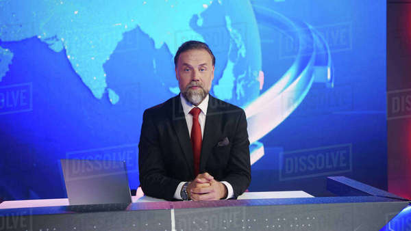 Live News Studio with Professional Anchor doing Report - Stock Photo ...