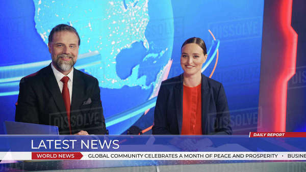 Live News Studio with Professional Anchors doing Report - Royalty-free ...