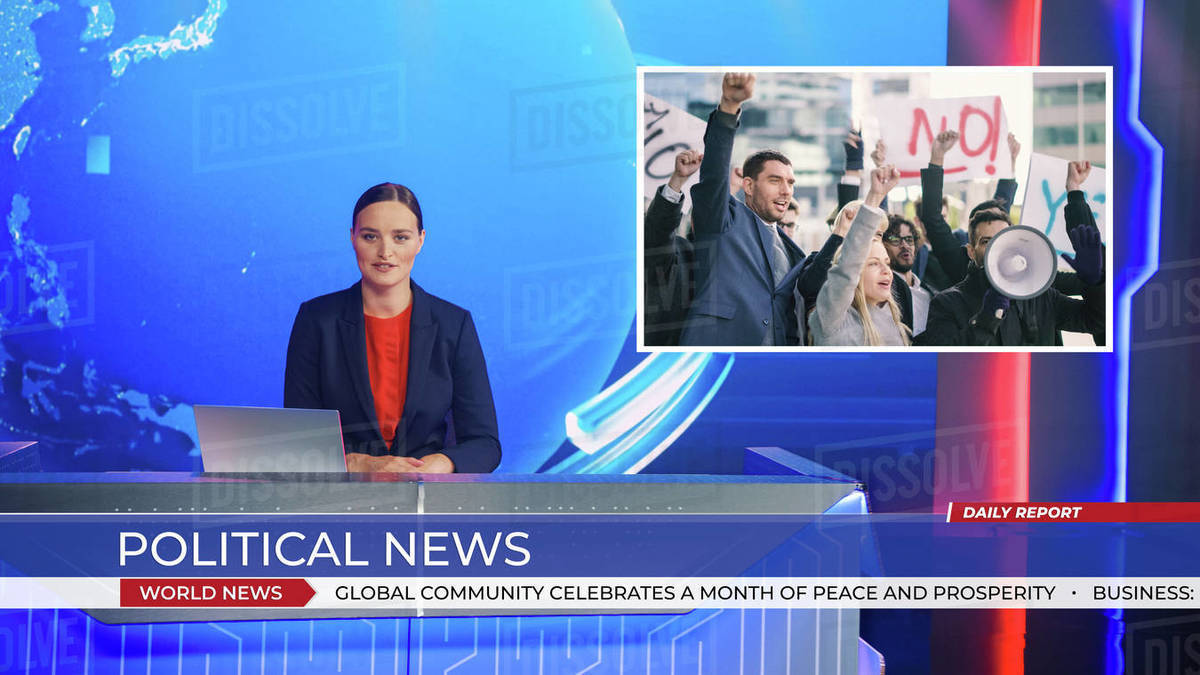 Live News Studio with Professional Anchor doing Report - Royalty-free ...