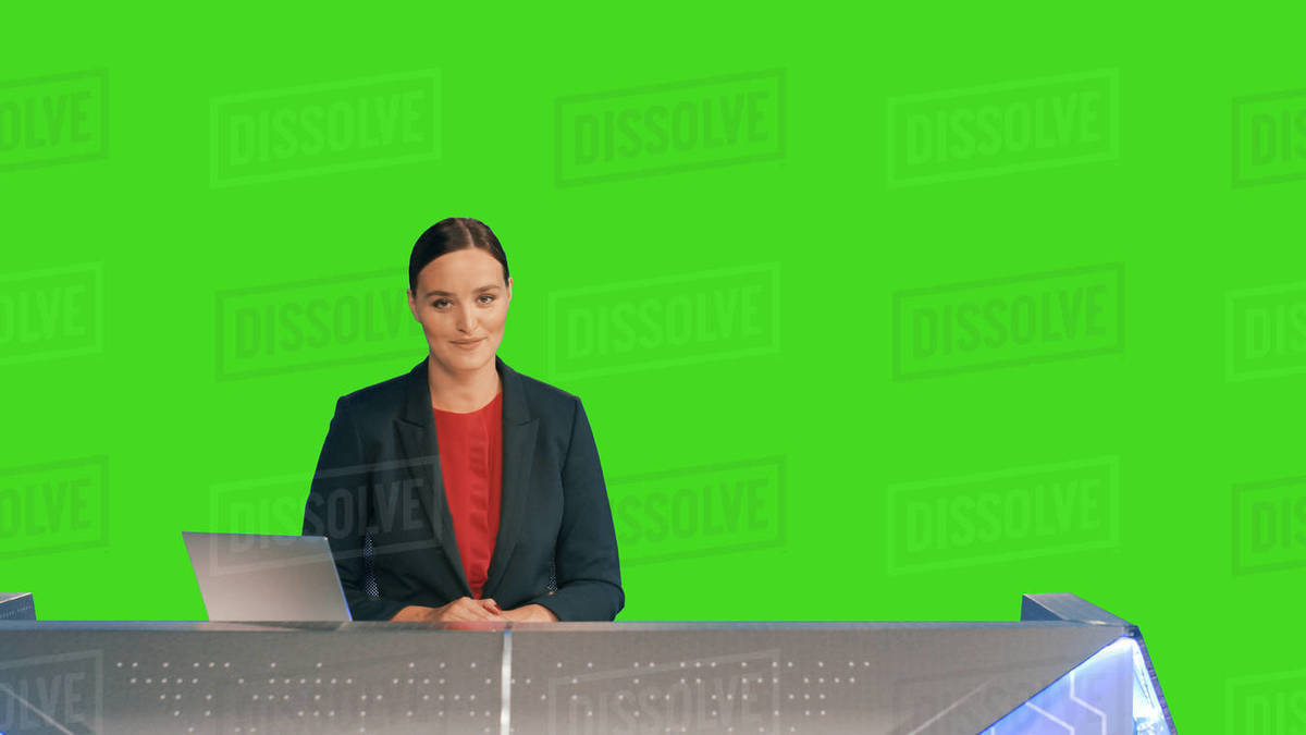Live News Studio with Professional Anchor doing Report on Green Screen ...