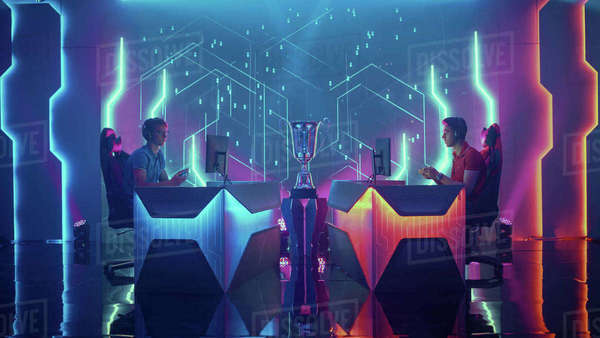 Two Professional Esport Gamers Using Controllers Playing Console Video ...