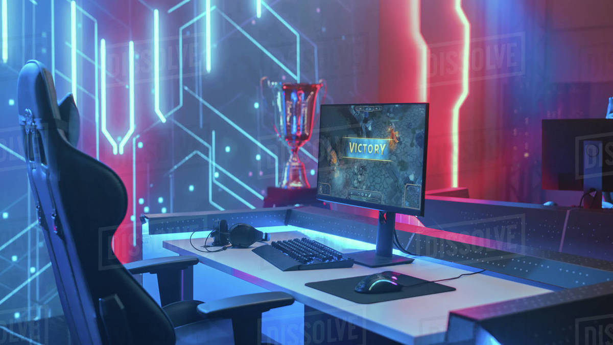 Empty Gaming Station with Player's Computer Screen Showing Video Game ...