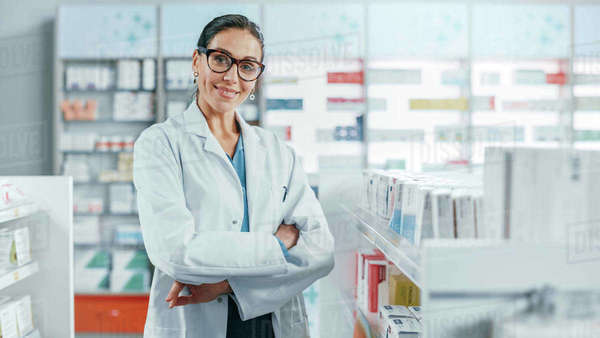 Portrait of Professional Caucasian Female Pharmacist Wearing Glasses ...