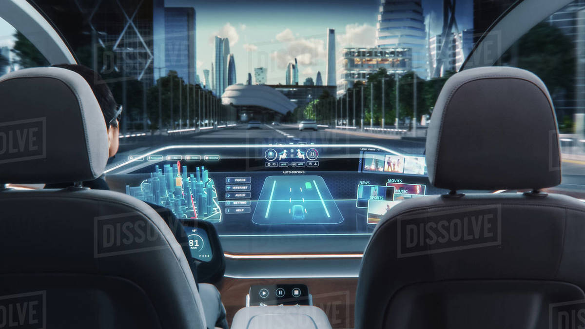 Businessman Using Navigation App on an Augmented Reality Dashboard with ...