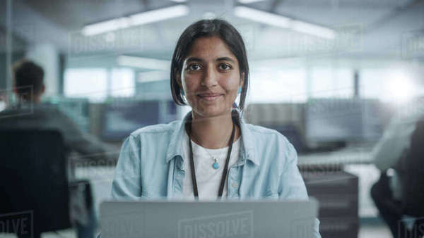 Diverse Office: Portrait of Beautiful Indian IT Programmer Working on ...