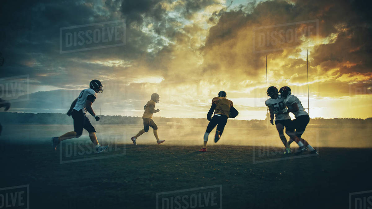 American Football Field Two Teams Compete - Stock Photo - Dissolve