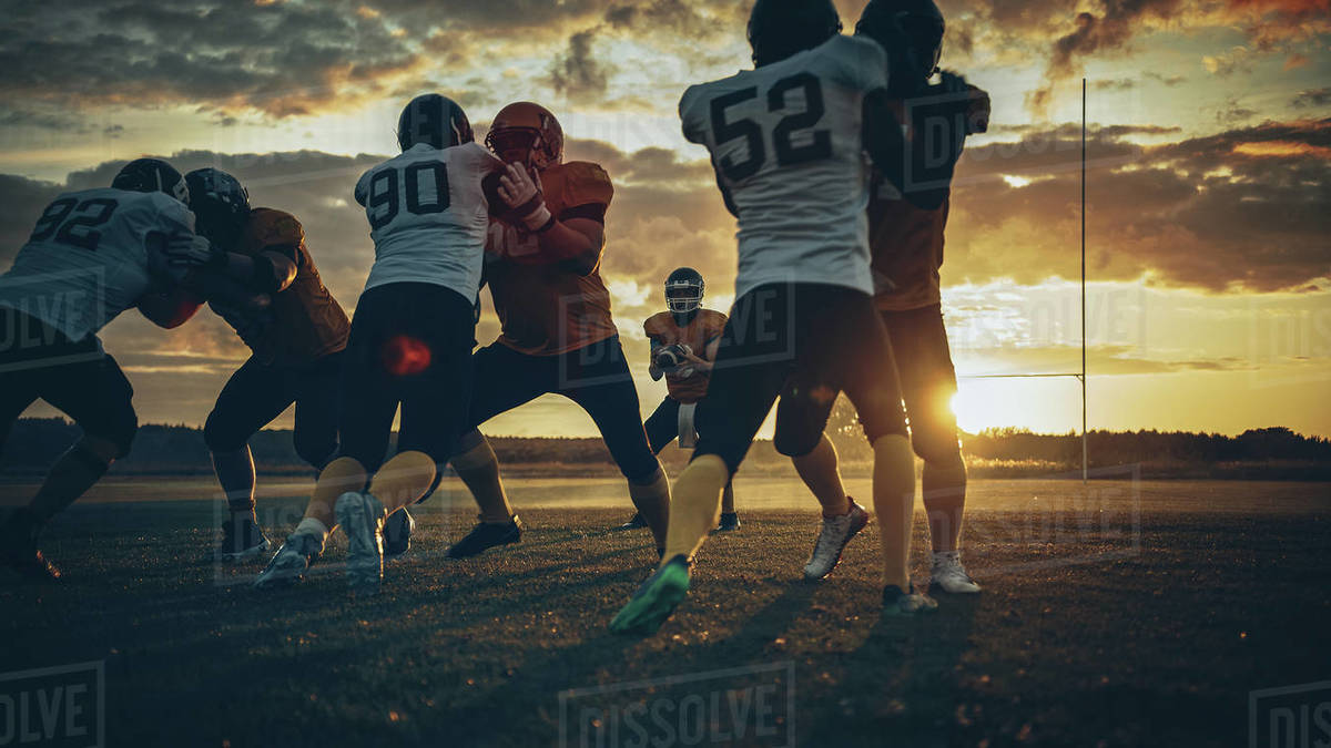 American Football Field Two Teams Compete - Stock Photo - Dissolve