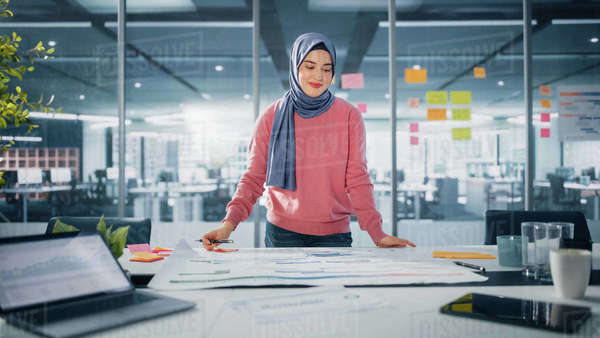 Businesswoman Wearing Hijab Works on Engineering Project - Royalty-free ...