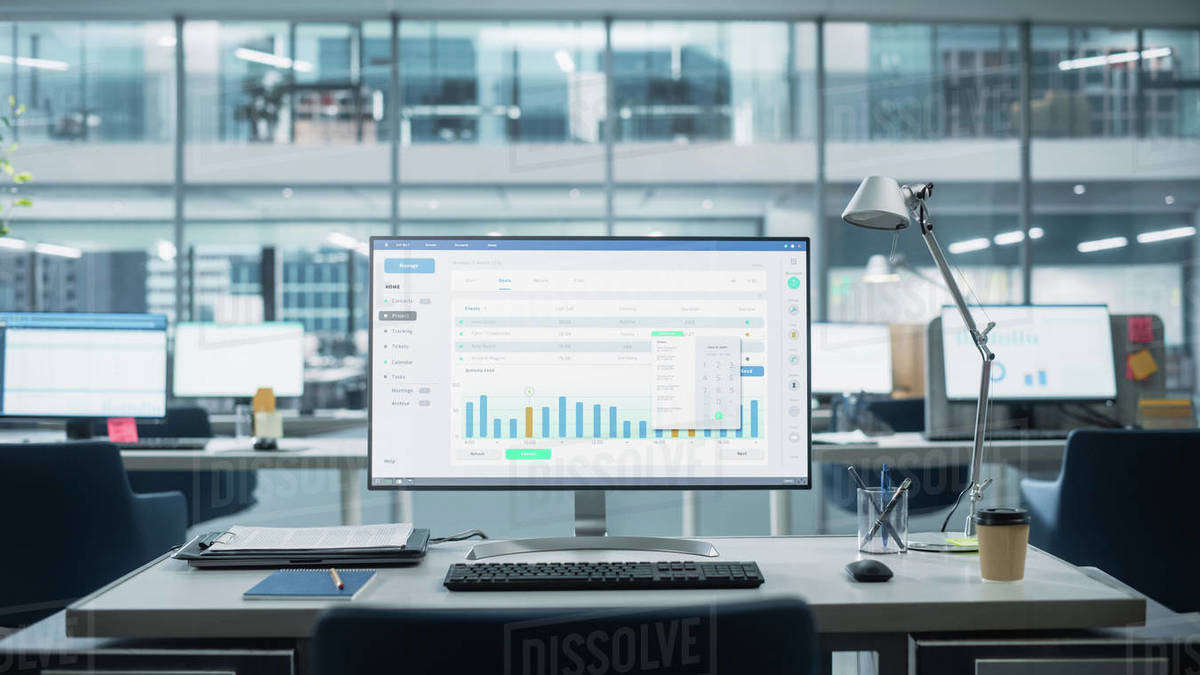 Desktop Computer Monitor with Finance Statistical Data Software and Progressive User Interface ...