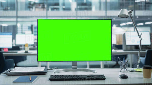 Desktop Computer Monitor with Mock Up Green Screen Chroma Key Display ...