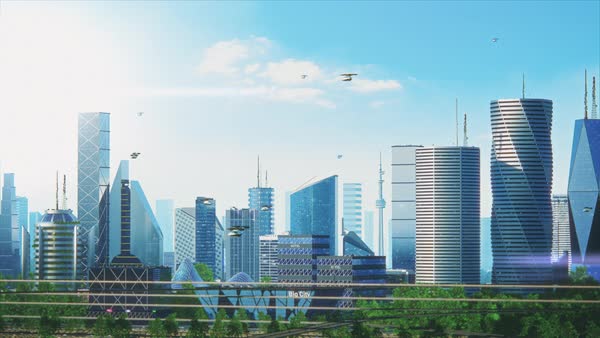 Futuristic City Concept. Wide Shot of an Animated Modern Urban ...