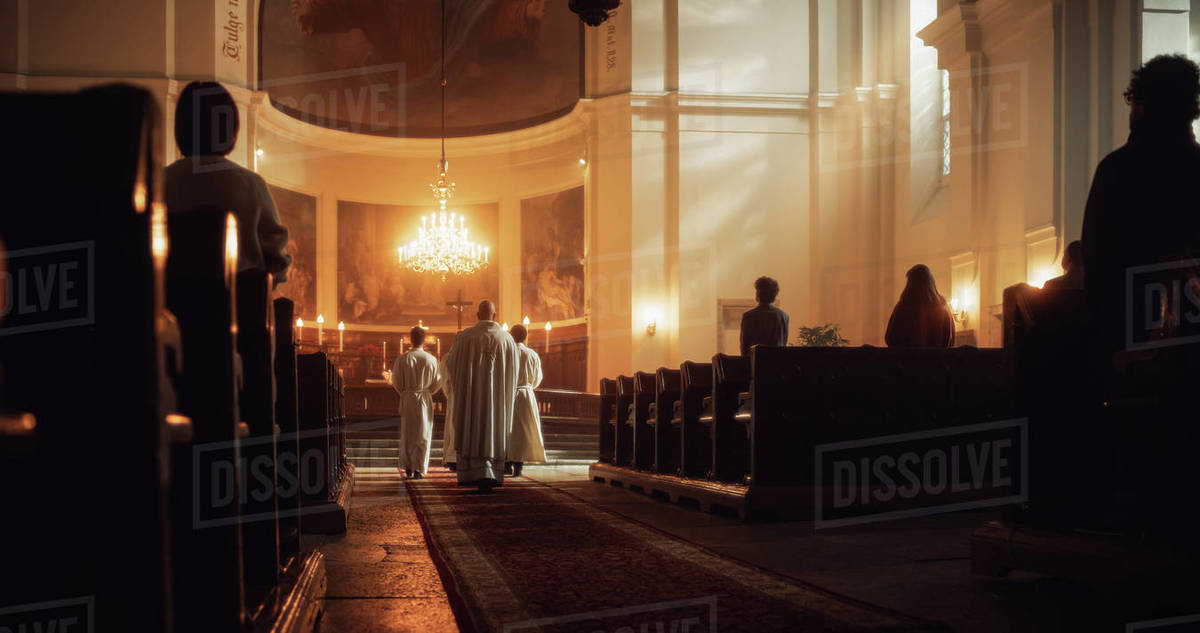 Liturgy In Church: Procession Of Ministers, Bearing Holy Cross to Altar ...