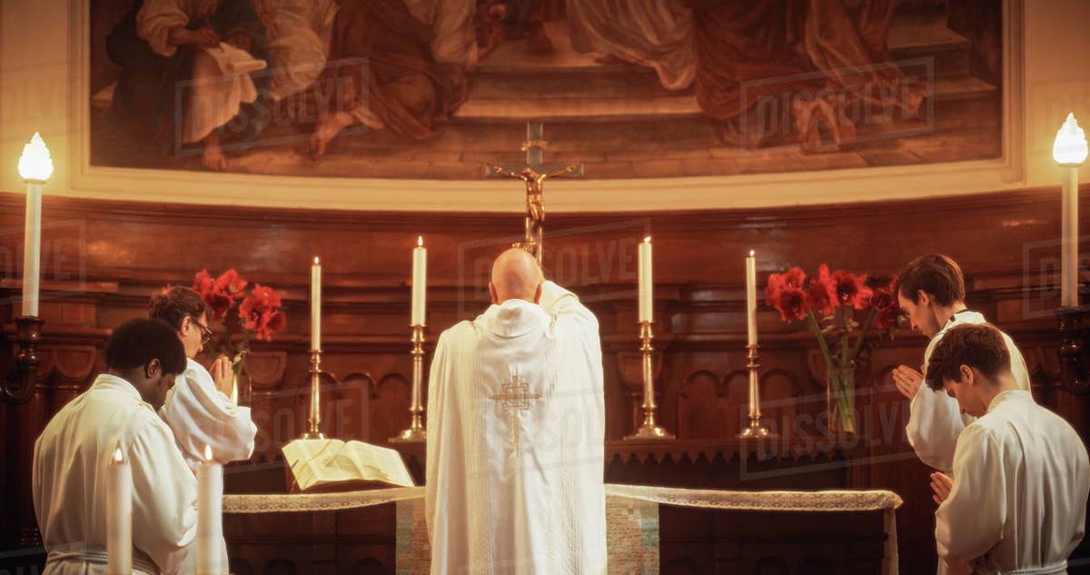 Service In Church at the Altar Ministers Lead The Eucharist, Sacred ...