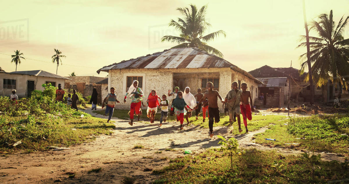 Group of African Little Children Running Towards the Camera and ...