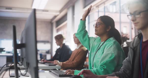 Indian Scholar Girl Studying in School with Diverse Multiethnic ...