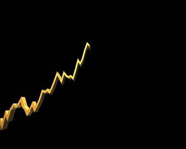 Computer animated imagery of a graph line rising and falling against a ...
