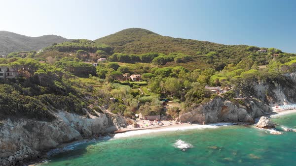 Sansone Beach, Elba Island. Aerial view of beautiful coastline on a ...