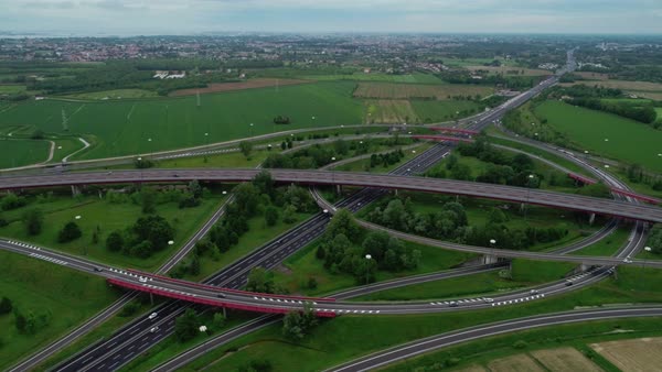 Shooting from helicopter amazing view big circle highway asphalt road ...