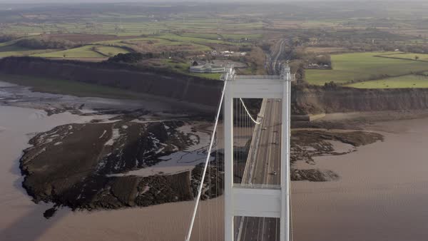 Cars and Vehicles Crossing the Severn Bridge in the UK Aerial View - 4K ...