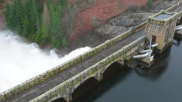 Hydroelectric Power Station Dam Pumping Water Through a Dam Slow Motion ...