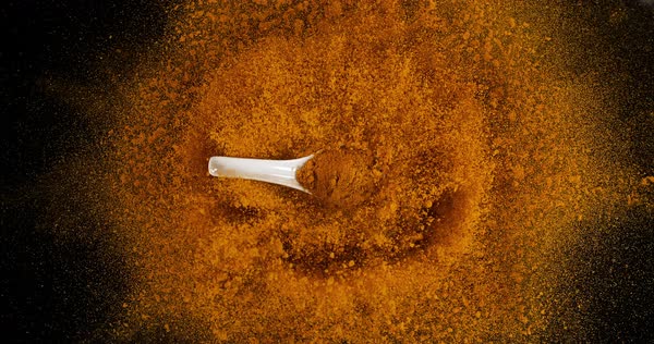 Turmeric, curcuma longa, Powder Exploding against Black Background ...