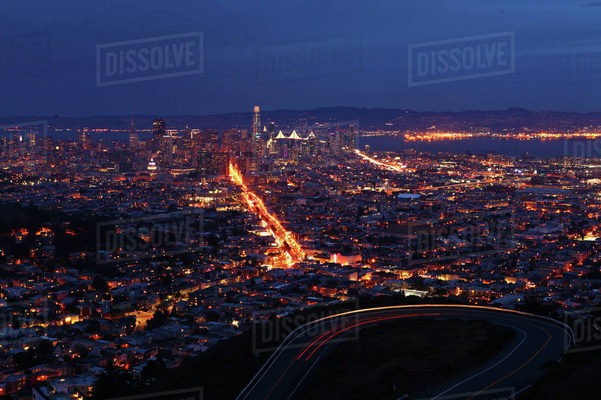 Wide night view of San Francisco city center - Royalty-free Stock Photo ...