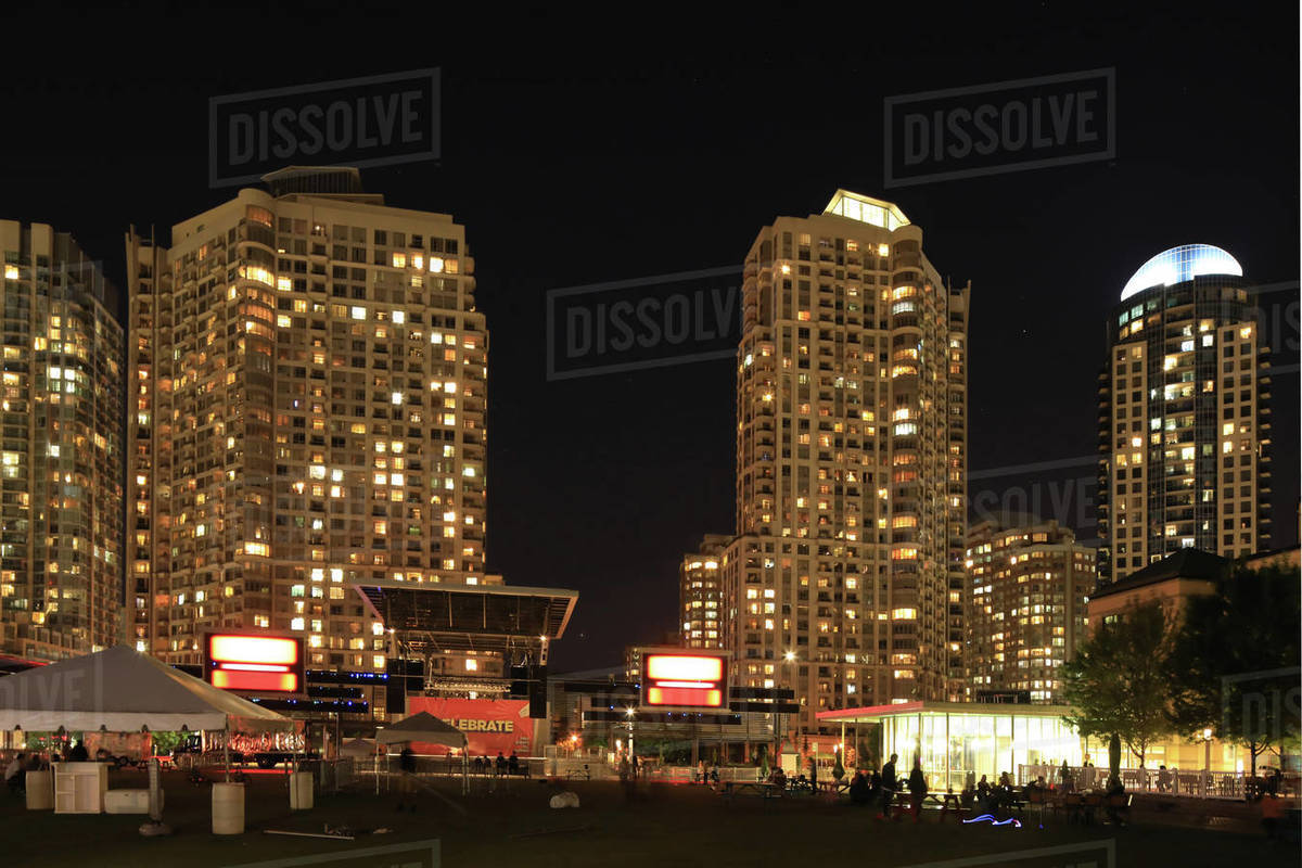 Celebration Square in Mississauga, Ontario at night - Royalty-free ...