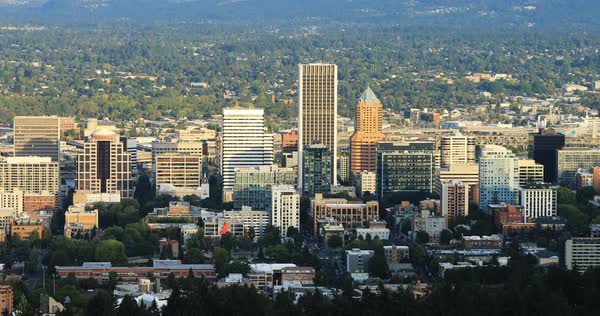 Portland, Oregon city center in the evening - Stock Video Footage ...