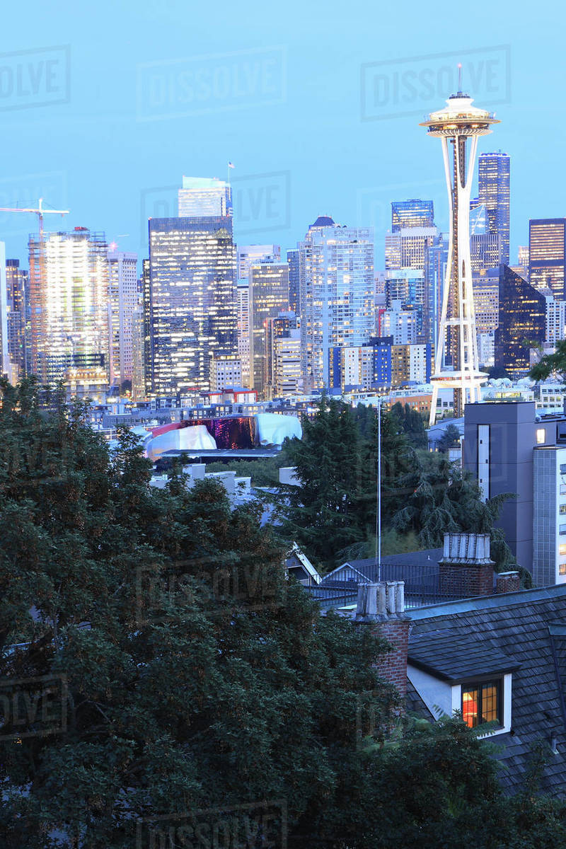 A Vertical Seattle, Washington city center at dusk - Royalty-free Stock ...