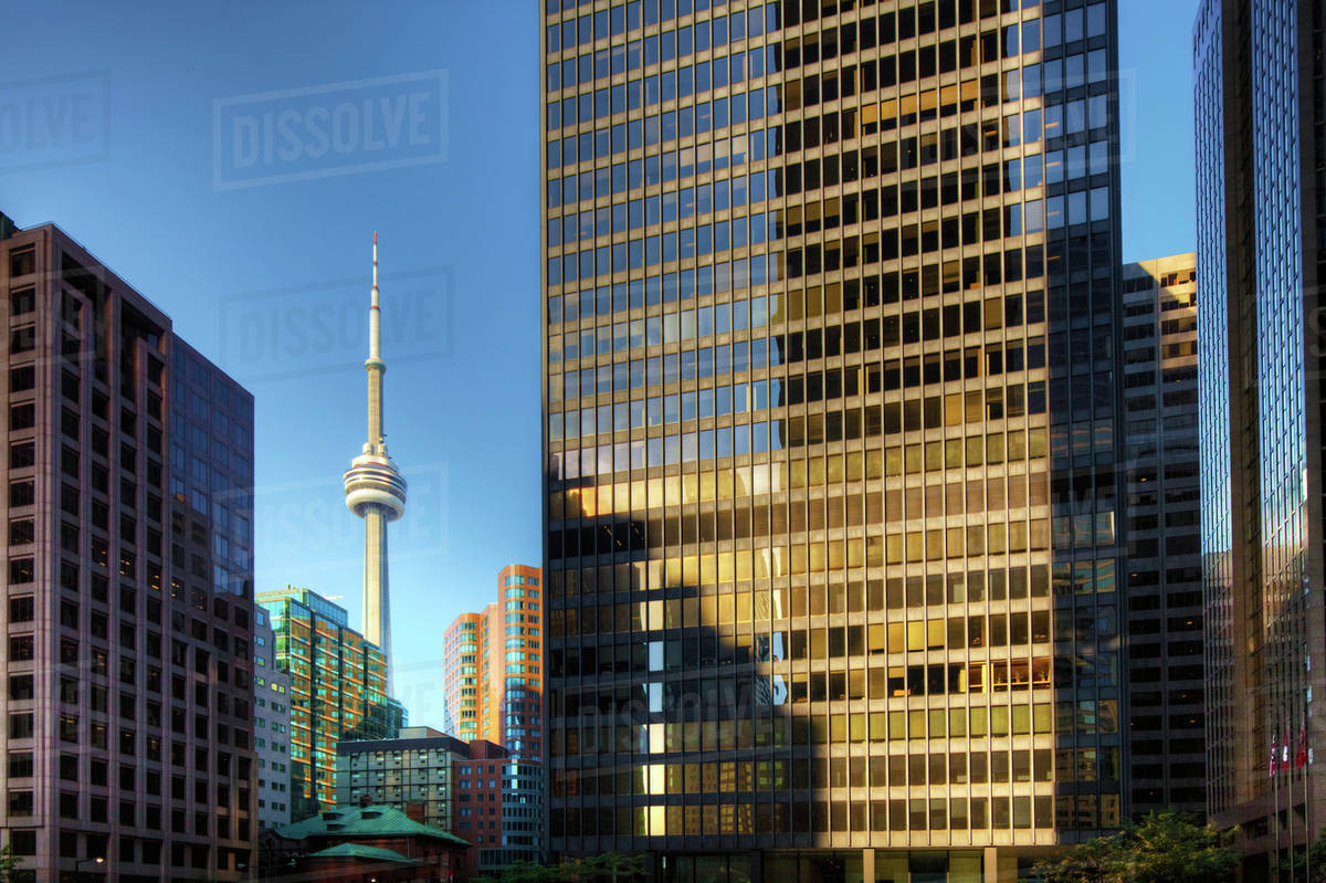 Toronto skyscrapers with CN tower in background - Stock Photo - Dissolve