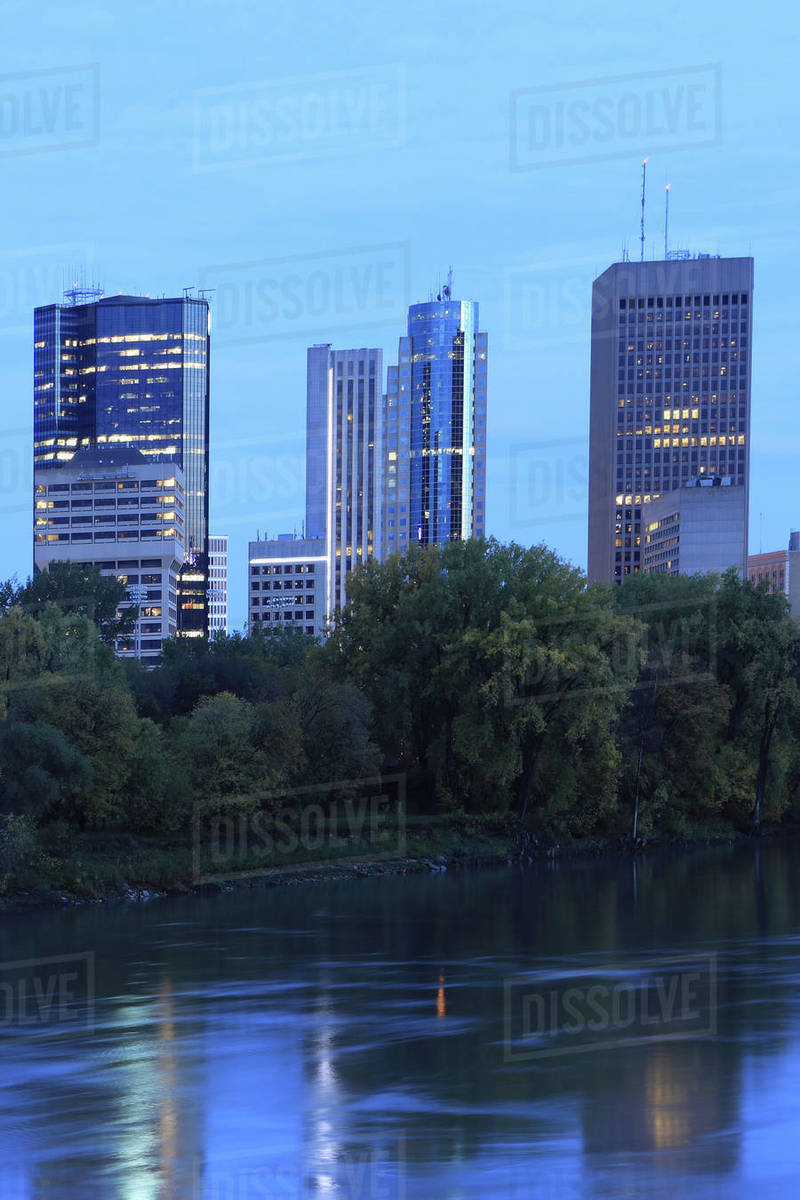 A Vertical of Winnipeg, Manitoba city center at dusk - Stock Photo ...
