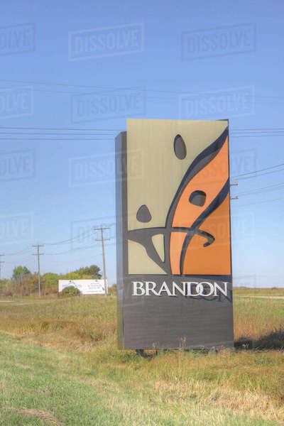 A Vertical of welcome sign to Brandon, Manitoba, Canada. Brandon is the ...