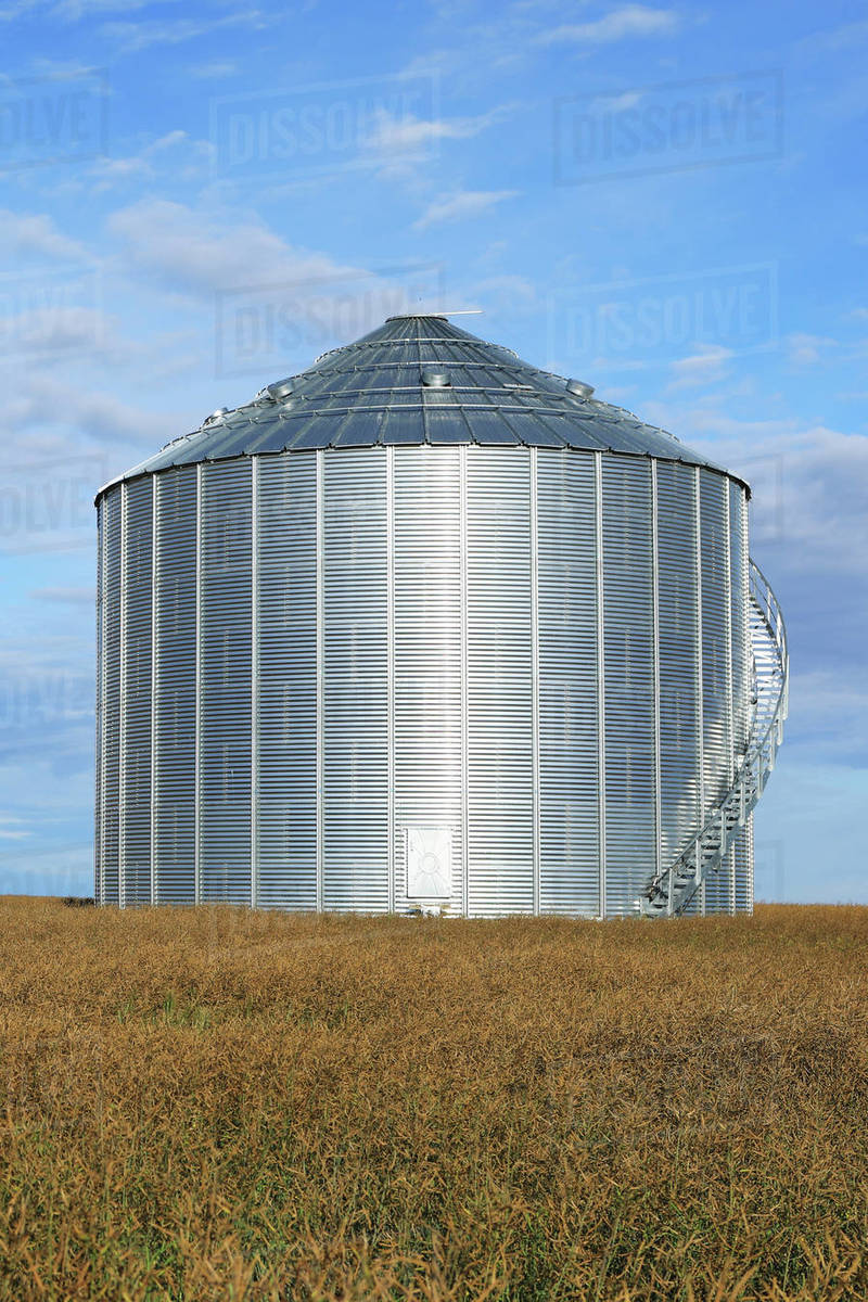 A Vertical of large grain bin Saskatchewan, Canada - Stock Photo - Dissolve