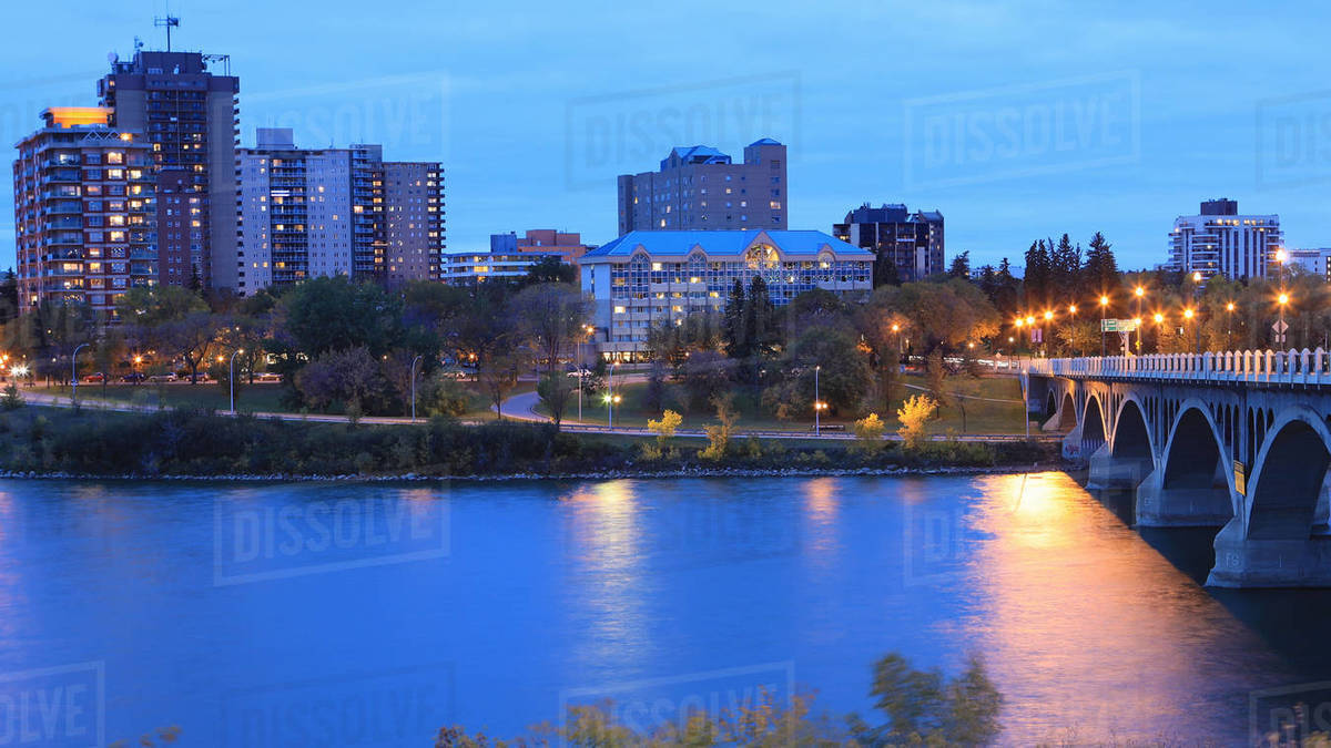 The Saskatoon, Canada skyline after dark - Royalty-free Stock Photo ...