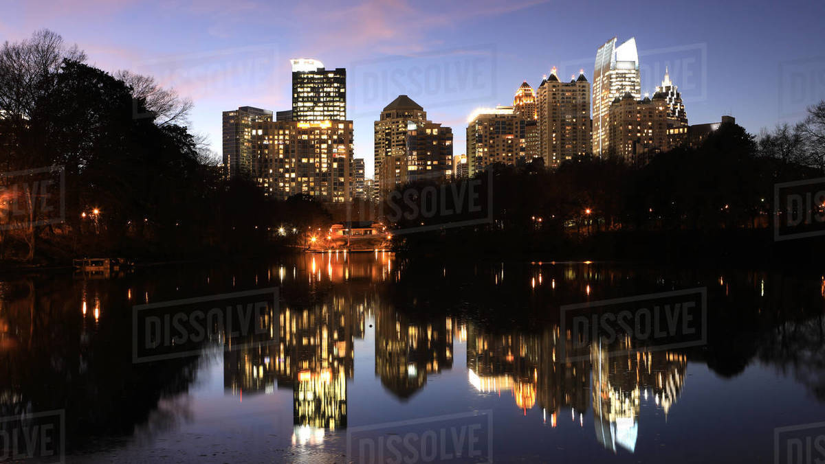 The Atlanta, Georgia city center at night with reflections - Stock ...