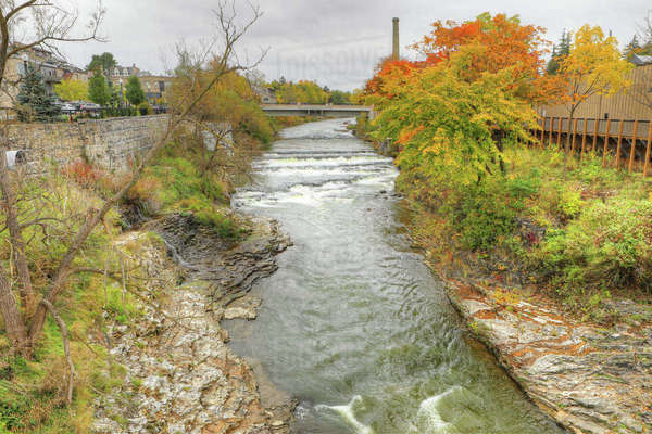 The Grand River scene at Fergus, Ontario, Canada in Autumn - Stock ...