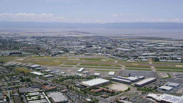 Aerial view of Los Angeles LAX Airport. Helicopter shot of runway ...