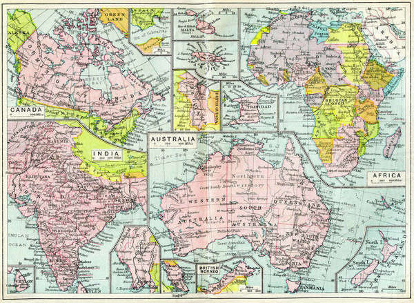 Map of British possessions in 1914 at the outbreak of WWI. From The ...