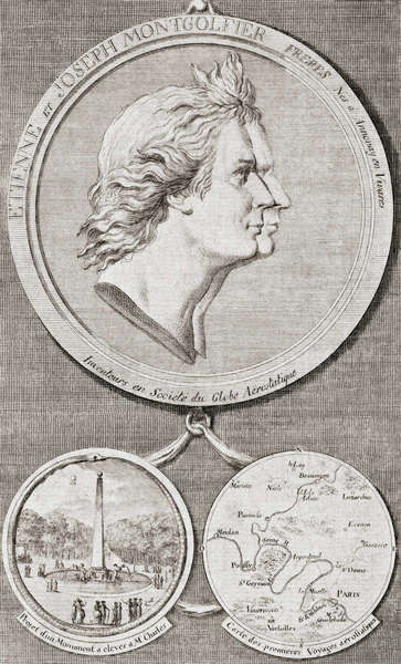 Medallion commemorating the French Mongolfier brothers, inventors of ...