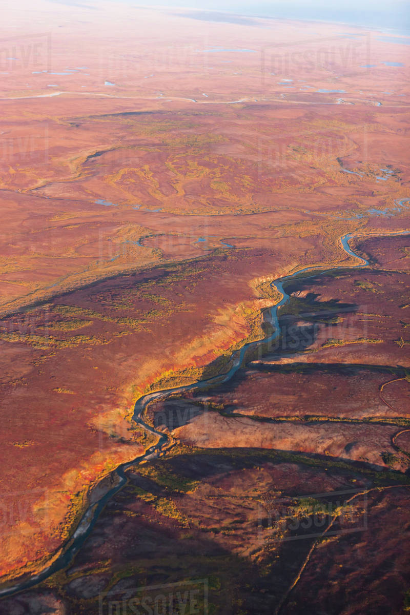Aerial view of the Nome River and Kigluaik Mountains, North of Nome ...