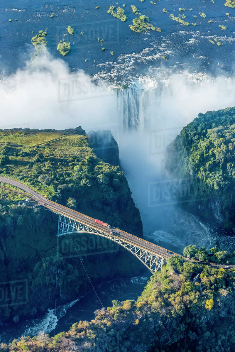 Aerial View Of Victoria Falls Behind Bridge - Royalty-free Stock Photo ...