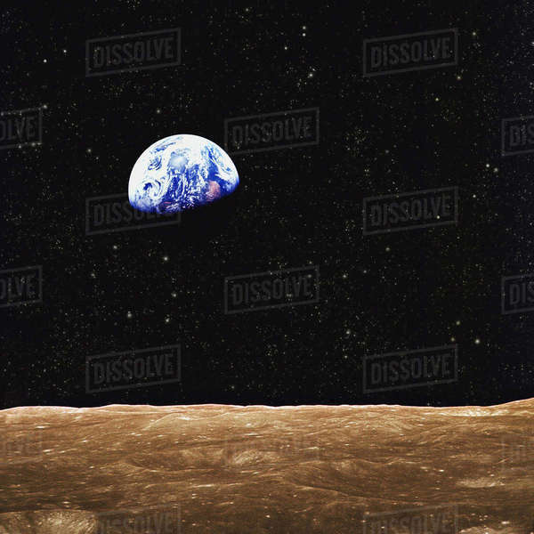 View Of Earth From The Moon's Surface - Stock Photo - Dissolve